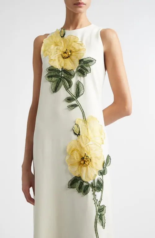 Lela Rose Peony Embroidered Appliqué Column Gown