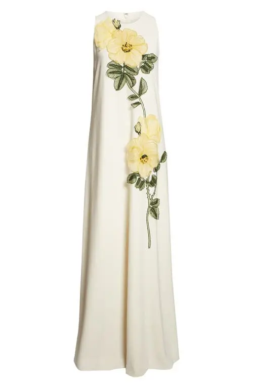Lela Rose Peony Embroidered Appliqué Column Gown