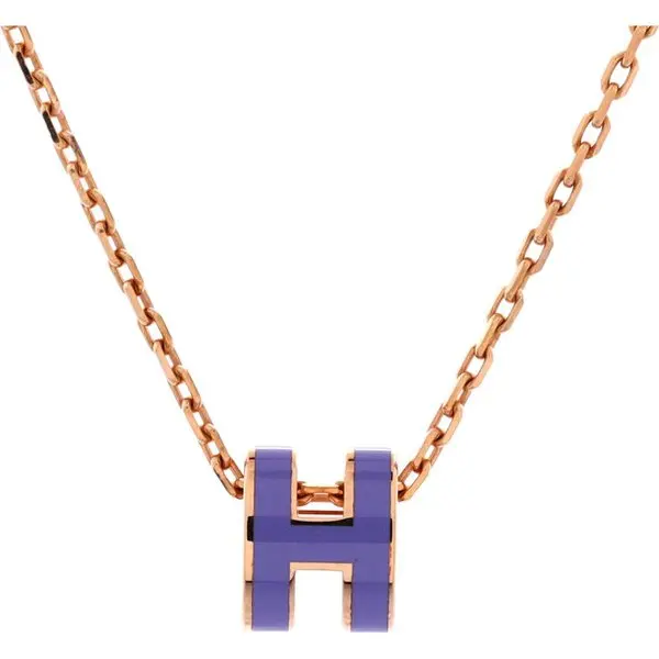 Hermès Pop H Pendant Chain Necklace Metal And Enamel Mini - Purple