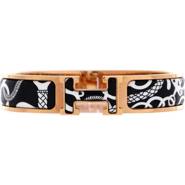 Hermès Clic H Bracelet Printed Enamel Narrow - Black