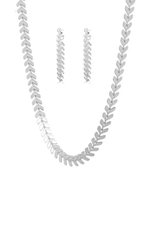 BEARFRUIT JEWELRY Elara Chevron Necklace & Earring Set Trendy Statement - Silver