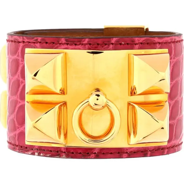 Hermès Collier De Chien Bracelet Alligator - Pink