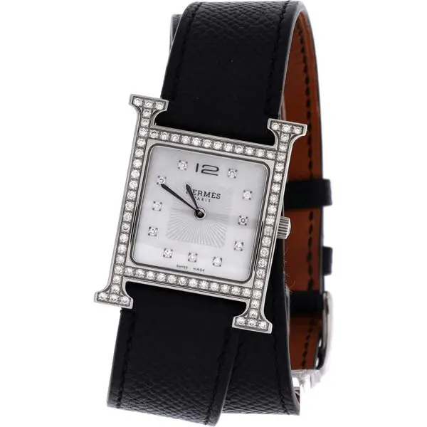 Hermès Heure H Quartz Watch With Diamond Bezel - Silver