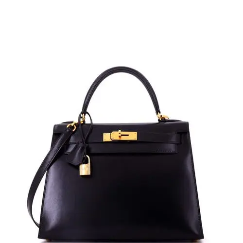Hermès Kelly Handbag Black Box Calf With Gold Hardware 28 - Noir