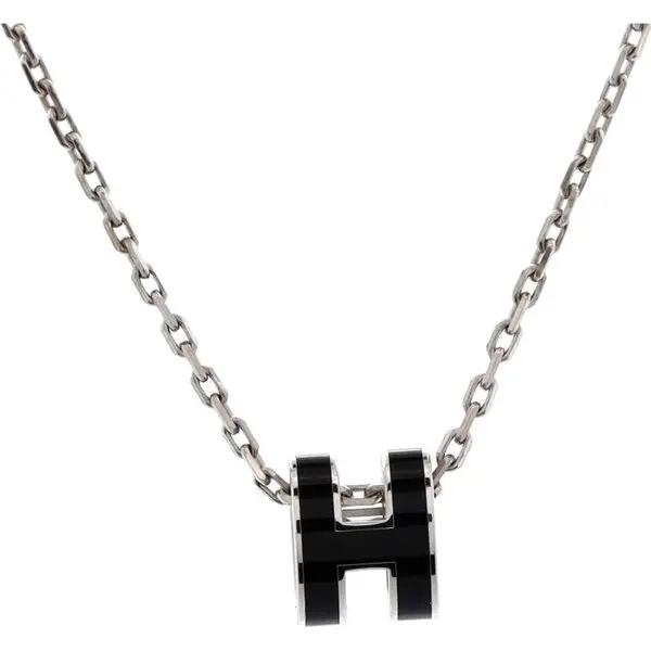 Hermès Pop H Pendant Chain Necklace Metal And Enamel Mini - Black