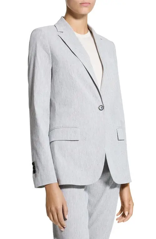 Theory Linen Blend Blazer - Black Multi