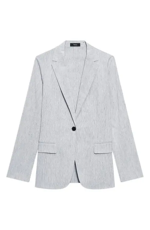 Theory Linen Blend Blazer - Black Multi