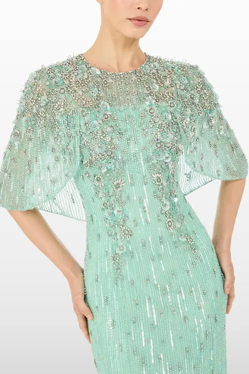 Jenny Packham Astra Sequin-embellished Maxi Gown - Mint