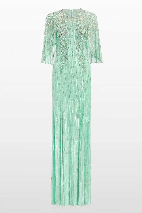 Jenny Packham Astra Sequin-embellishment Maxi Dress - Mint