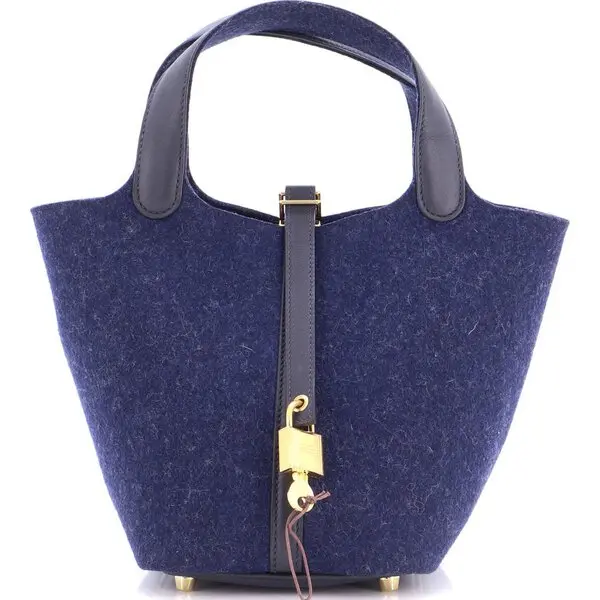 Hermès Picotin Lock Bag Felt With Leather Pm - Bleu Nuit