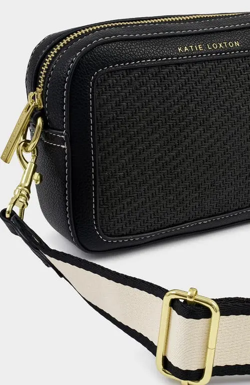 KATIE LOXTON Avery Raffia Small Crossbody Bag - Black