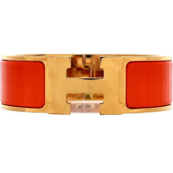 Hermès Clic Clac H Bracelet Metal And Enamel Wide - Orange