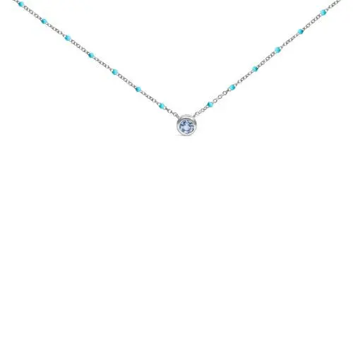 HAUS OF BRILLIANCE Sterling Bezel Set Light Blue Aquamarine And Enamel Bead Chain Necklace - Silver