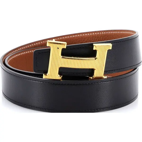 Hermès Constance Reversible Belt Leather With Striped Hardware Medium - Black