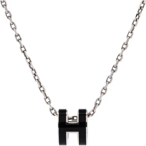 Hermès Pop H Pendant Chain Necklace Metal And Enamel Mini - Black