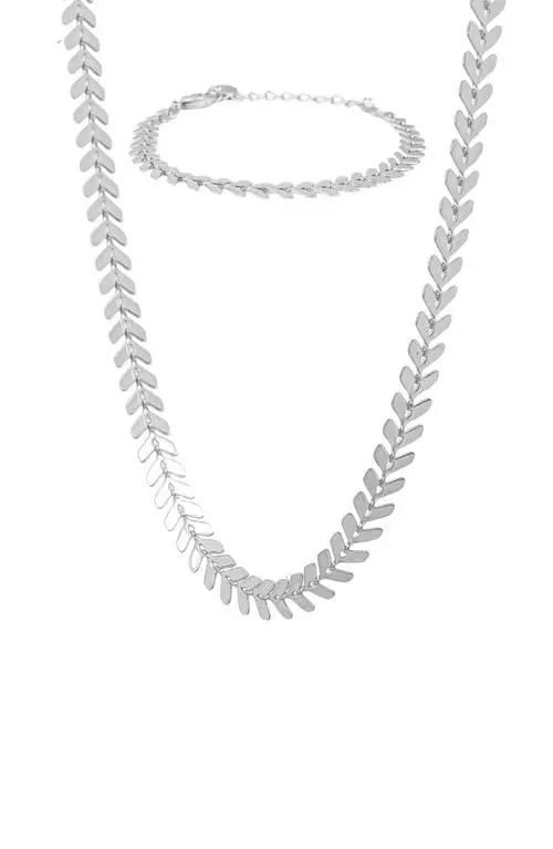 BEARFRUIT JEWELRY Elara Chevron Necklace & Bracelet Set Trendy Statement - Silver