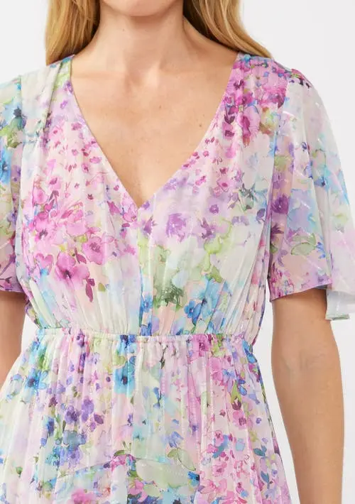 PINKBLUSH Watercolor Floral Flutter Sleeve Midi Dress - Light Pink