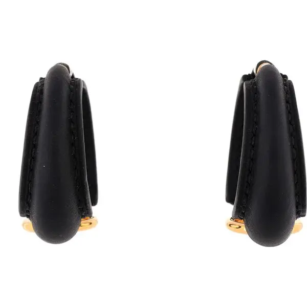 Hermès Epure Equestre Leather And Metal Earrings - Black