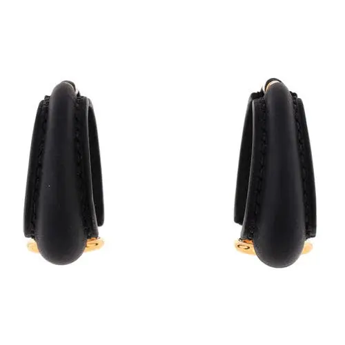 Hermès Epure Equestre Leather And Metal Earrings - Black