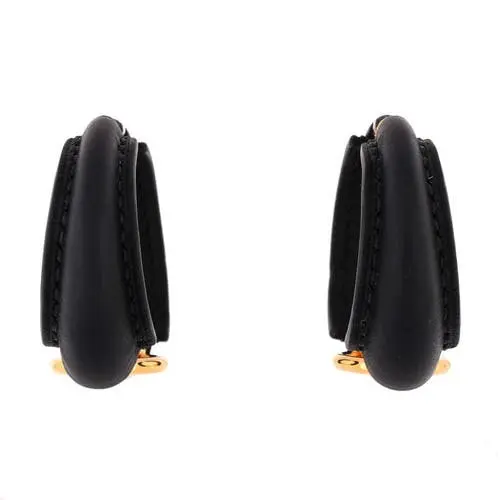 Hermès Epure Equestre Leather And Metal Earrings - Black