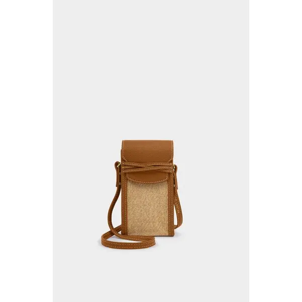 KATIE LOXTON Porto Raffia Cell Bag - Cognac