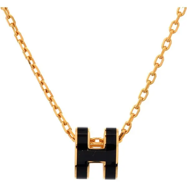 Hermès Pop H Pendant Chain Necklace Metal And Enamel Mini - Black