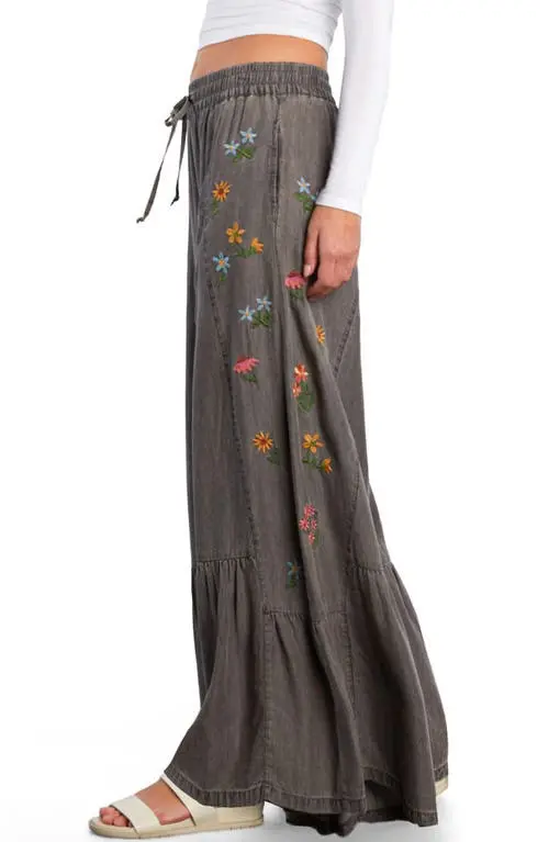 BILLY T Embroidered Butterfly Drawstring Wide Leg Jeans - Grey Bloom