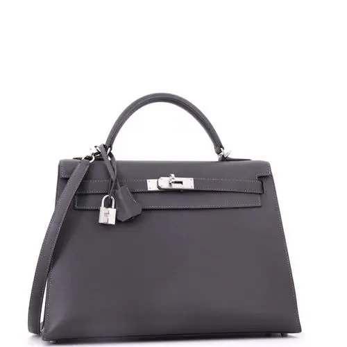 Hermès Kelly Handbag Grey Epsom With Palladium Hardware 32 - Graphite