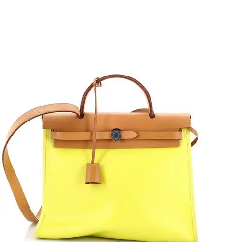 Hermès Herbag Zip Berline Vache Canvas And Leather 31 - Yellow
