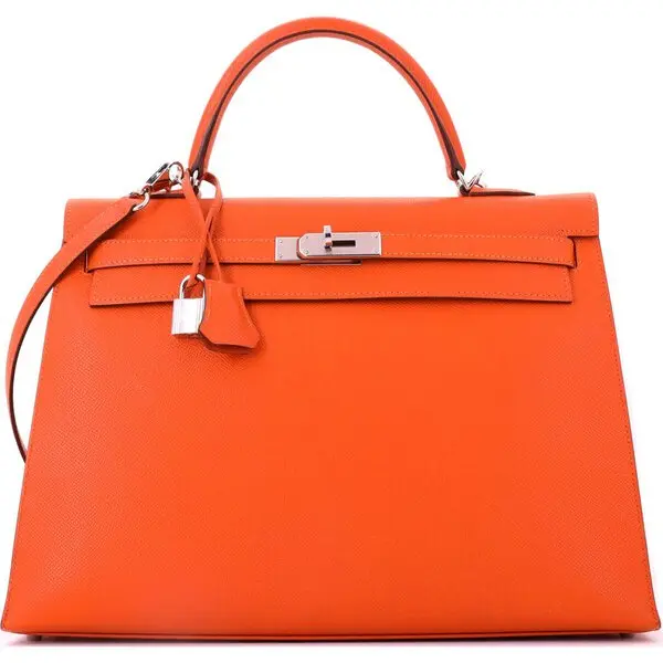 Hermès Kelly Handbag Orange Epsom With Palladium Hardware 35