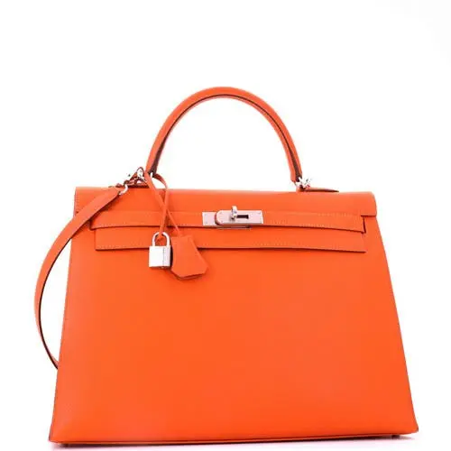 Hermès Kelly Handbag Orange Epsom With Palladium Hardware 35