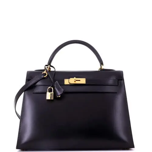Hermès Kelly Handbag Black Box Calf With Gold Hardware 32 - Noir