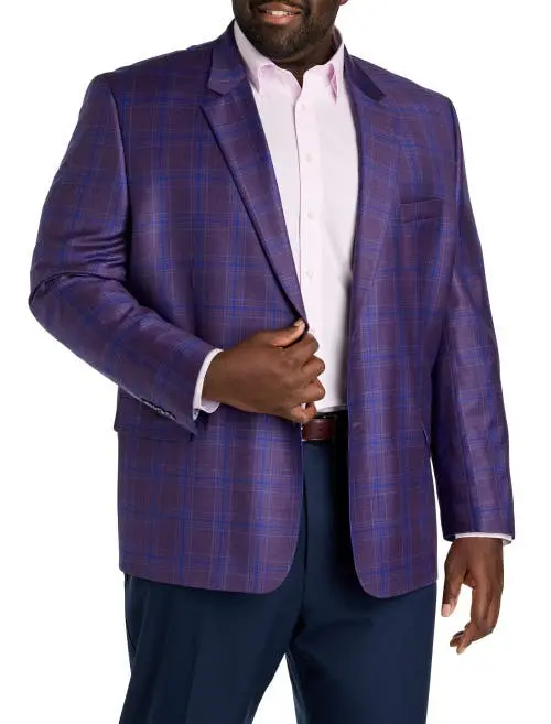 OAK HILL PREMIUM BY DXL Big & Tall Plaid Sport Coat - Plum