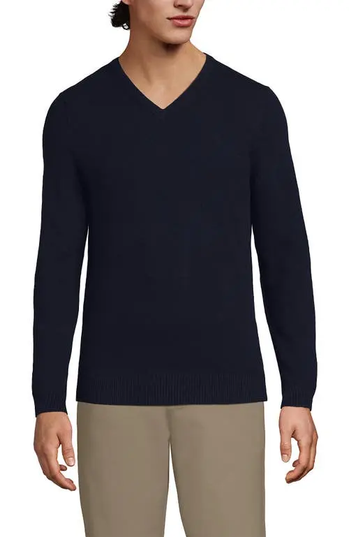 LANDS' END V-neck Cashtouch Sweater - Navy Heather