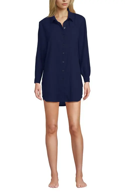 LANDS' END New Button-up Shirt Cover-up Dress - Deep Sea Navy