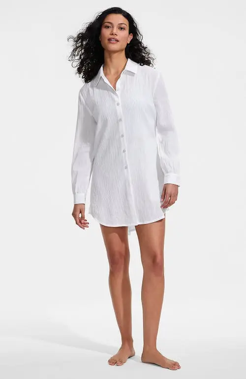 LANDS' END New Button-up Shirt Cover-up Dress - White