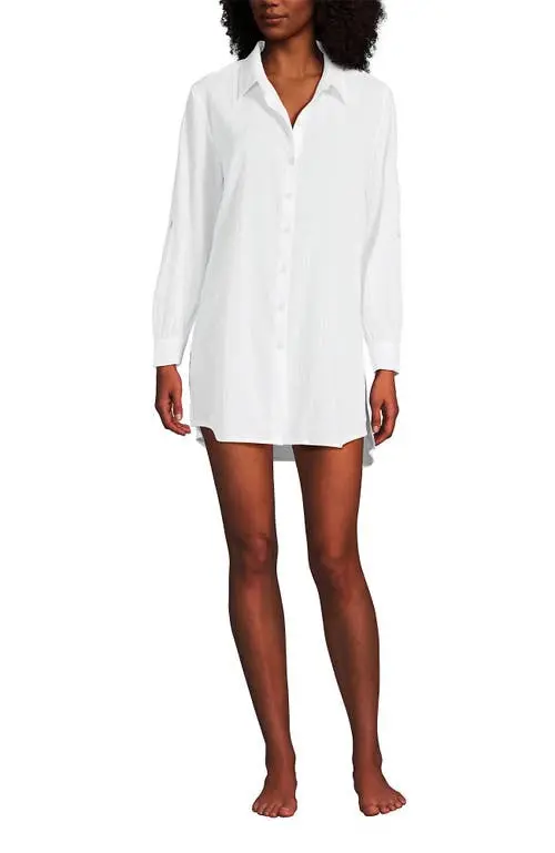 LANDS' END New Button-up Shirt Cover-up Dress - White