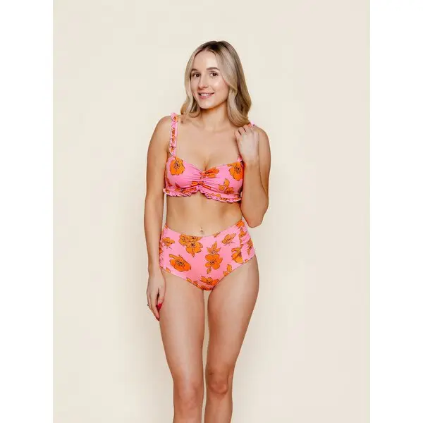 KITTY AND VIBE Ruffle Bikini Top - Pink Floral