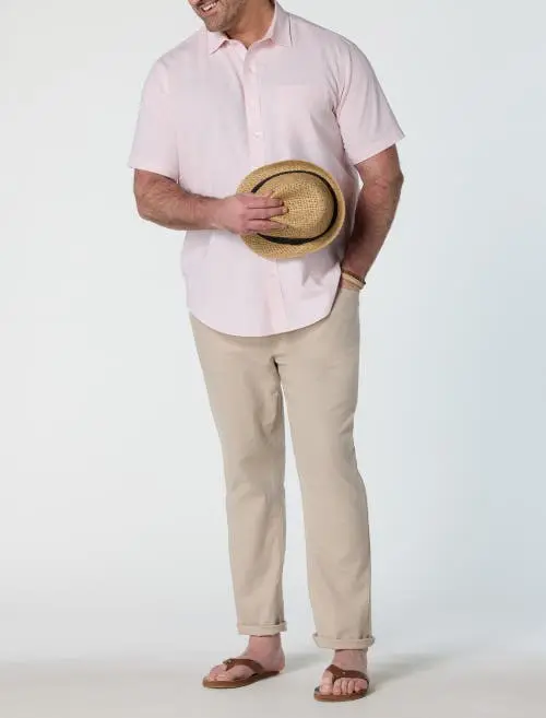 OAK HILL BY DXL Big & Tall Linen-blend Sport Shirt V2 - Pink