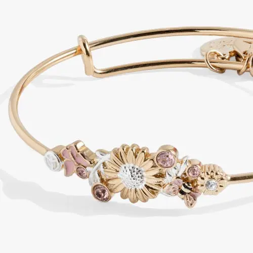 ALEX AND ANI Floral In-line Expandable Wire Bangle