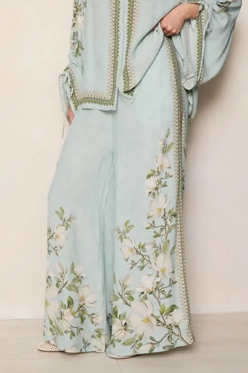 RAISHMA Hilda Floral Print Wide-leg Trousers