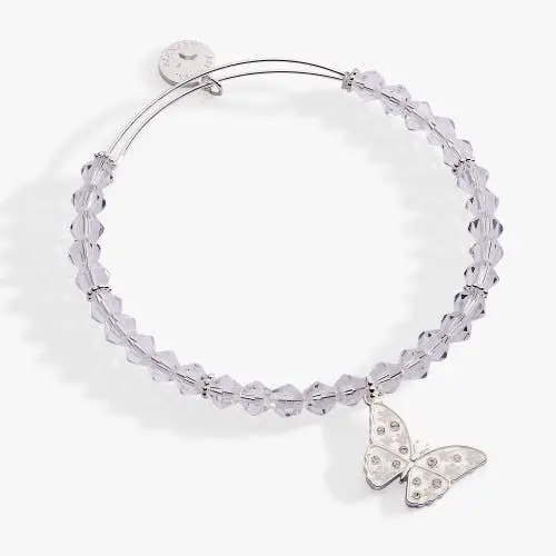 ALEX AND ANI Glass Butterfly Charm Bangle - Silver
