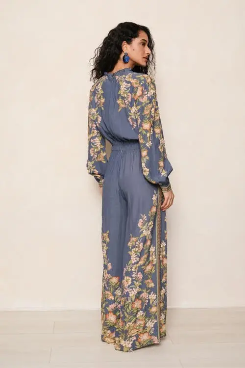 RAISHMA Floral Printed Jumpsuit With High Neckline And Long Sleeves