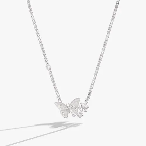 ALEX AND ANI Glass Butterfly Pendant Necklace - Silver