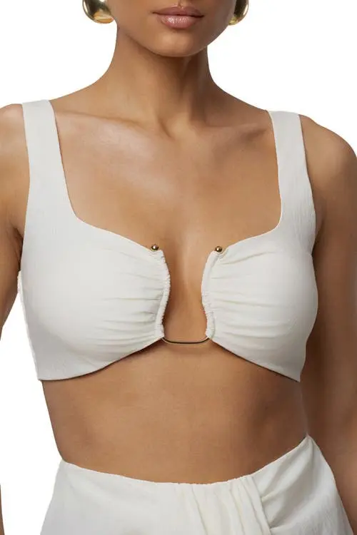 JLUXLABEL Crinkled U-neck Tank Top - Ivory