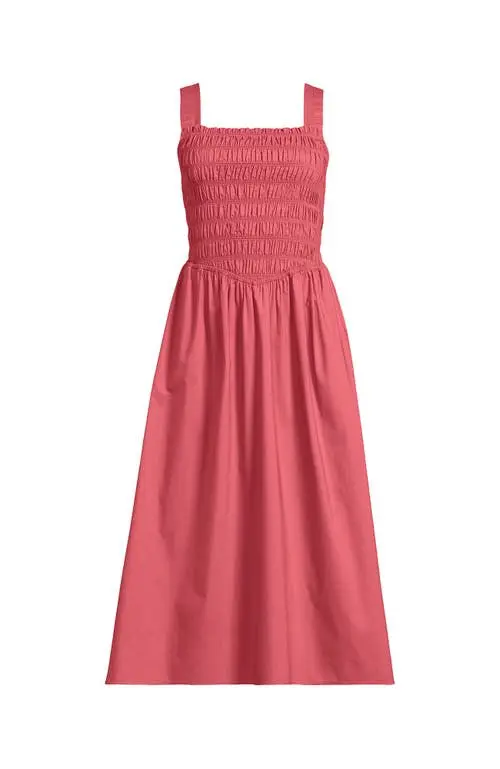 LANDS' END Poplin Smocked Bodice Midi Dress