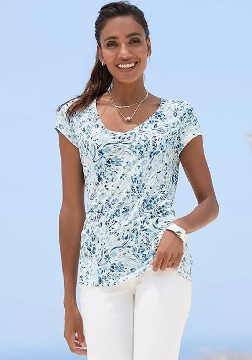 LASCANA Floral Ruched V-neck Top