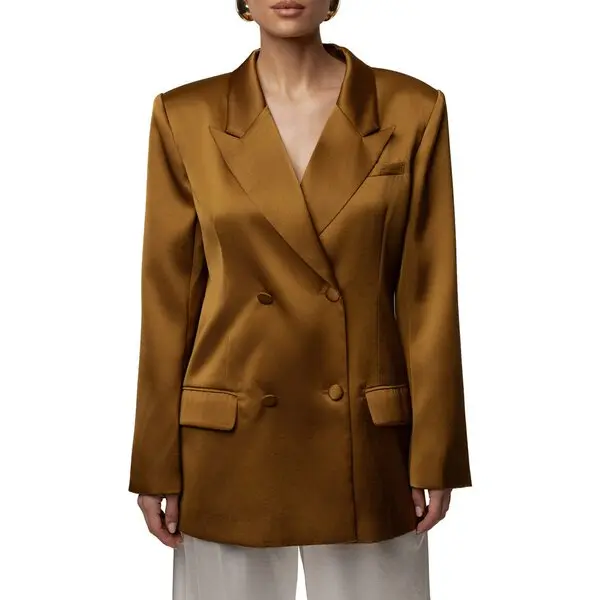 JLUXLABEL Lara Oversize Satin Blazer - Bronze