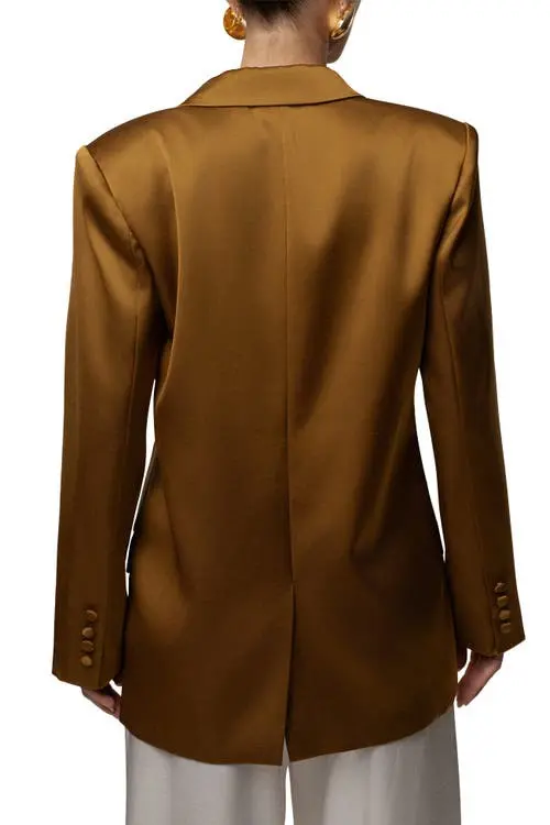 JLUXLABEL Lara Oversize Satin Blazer - Bronze