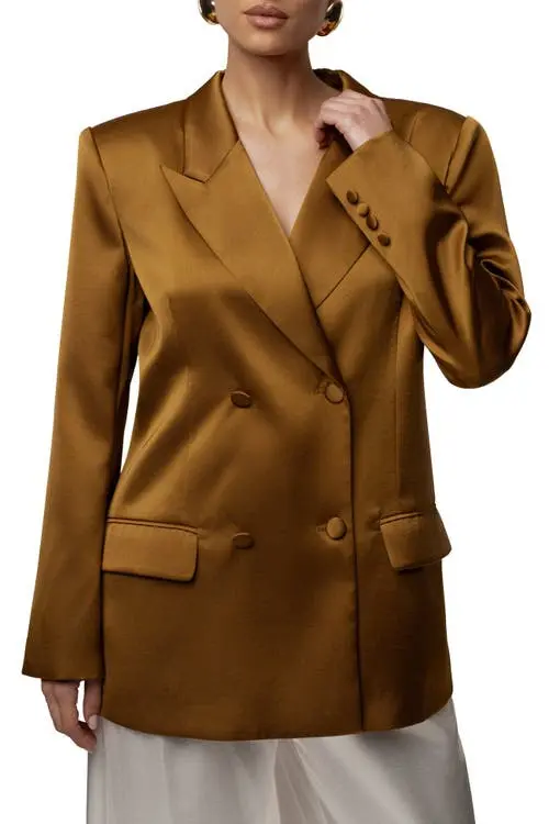 JLUXLABEL Lara Oversize Satin Blazer - Bronze